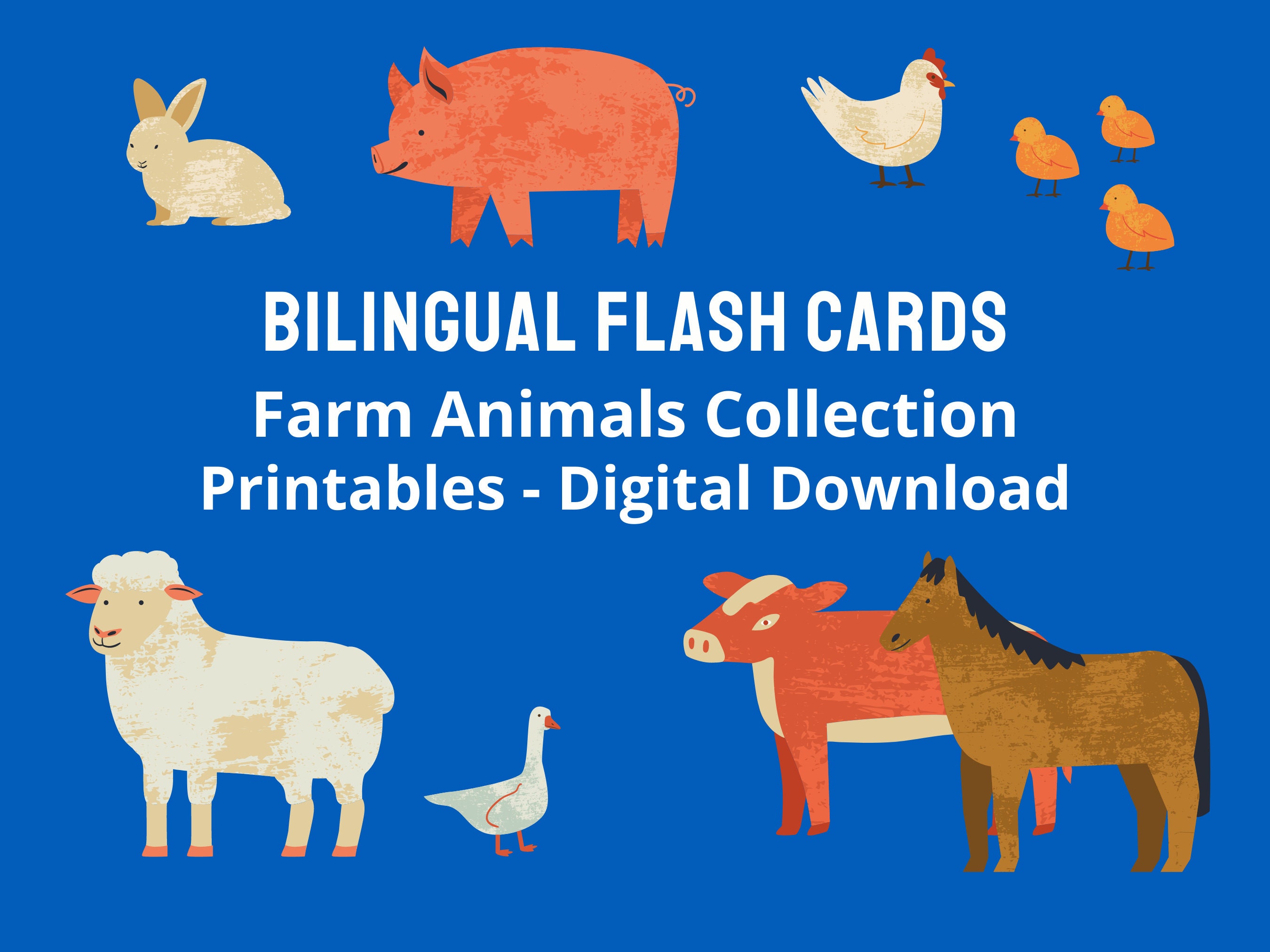 Printable Bilingual Flashcards English & Spanish Learning Farm Animals ...