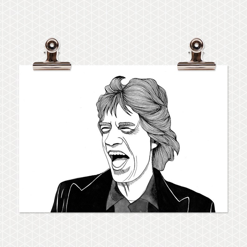 Illustrated Portrait of Mick Jagger in Black and White A4 - Etsy