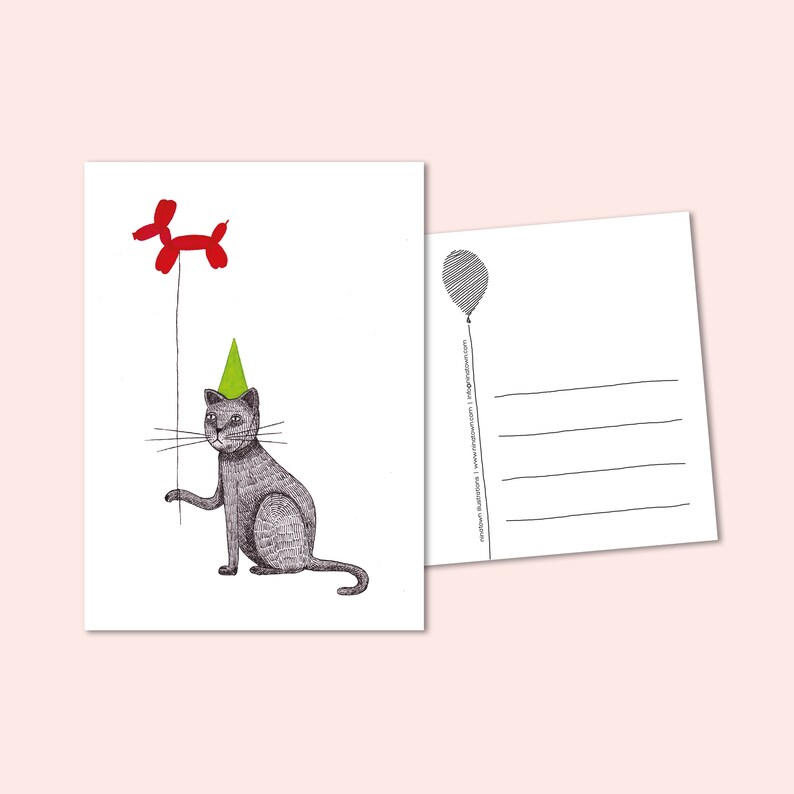 Party Animal Cat Congratulations Greeting Card. Illustrative Stationery ...