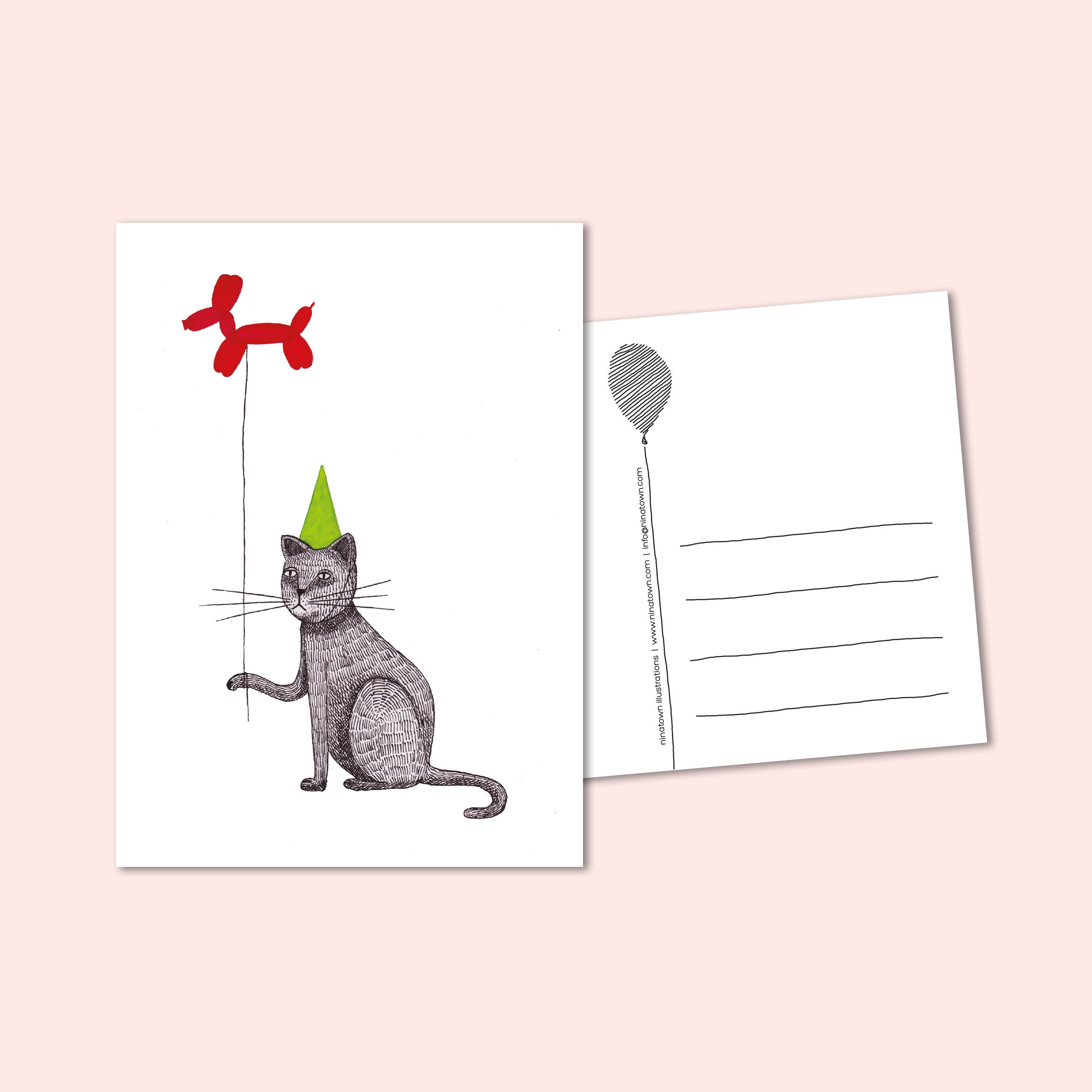 Party Animal Cat Congratulations Greeting Card. Illustrative Stationery ...
