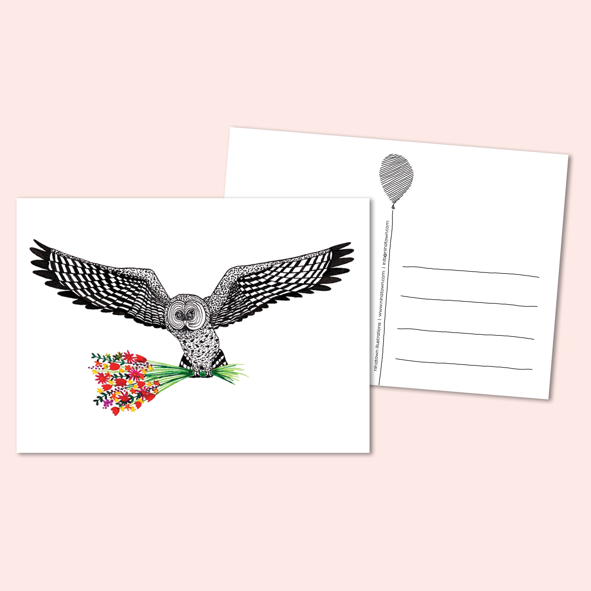 Party Animal Owl Greeting Card. Illustrative Stationery, Thank You ...
