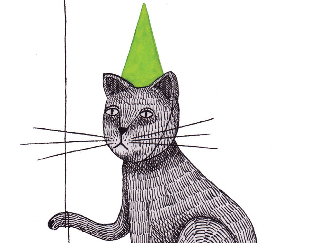 Party Animal Cat Congratulations Greeting Card. Illustrative Stationery ...