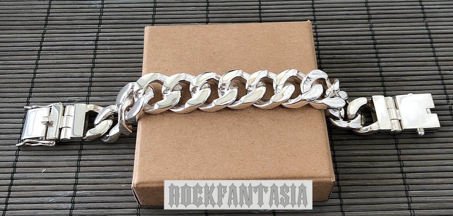 Heavy Bracelet Wide Curb Men's 925 Sterling Silver Chunky Gift Chain ...