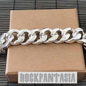 Heavy Bracelet Wide Curb Men's 925 Sterling Silver Chunky Gift Chain ...