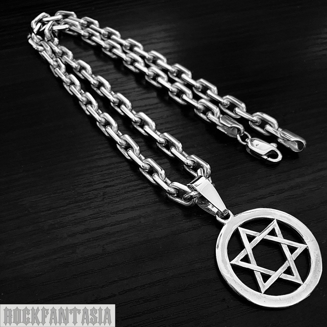 Star David Pendant Anchor 925 Sterling Silver Necklace Chain Set Mens ...