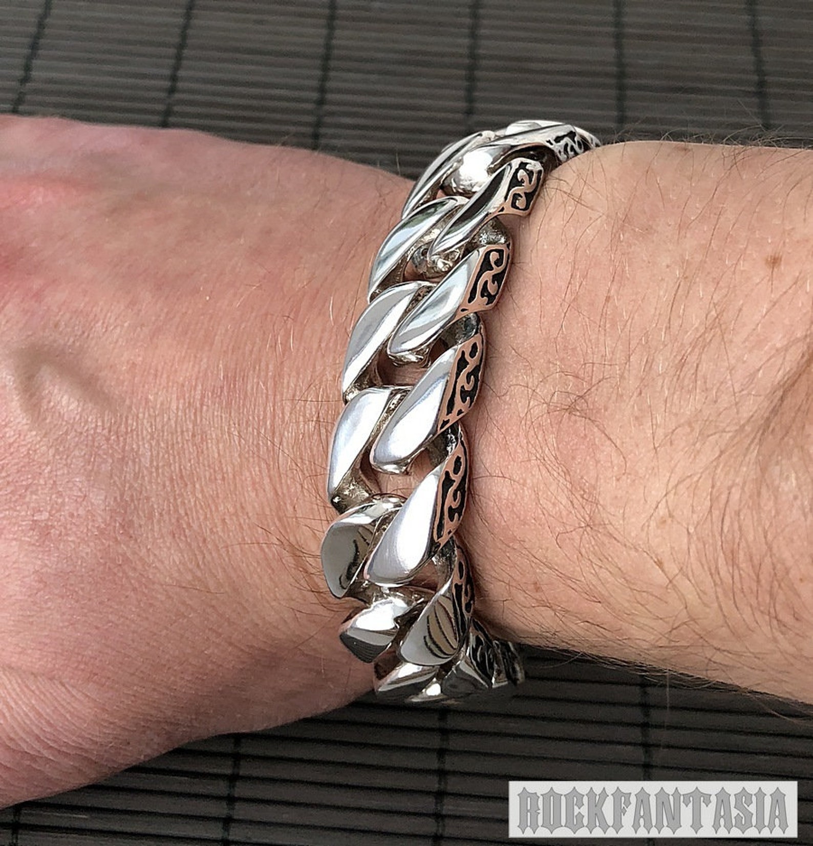 Heavy Bracelet Wide Curb Men's 925 Sterling Silver Gift Chain Box Clasp ...