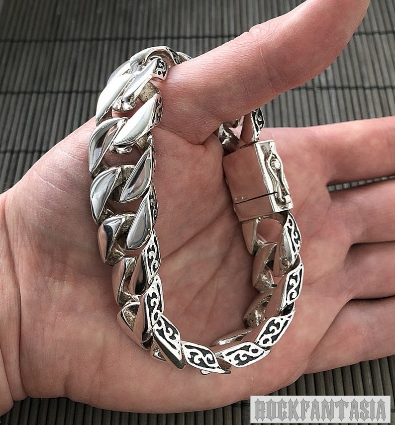 Heavy Bracelet Wide Curb Men's 925 Sterling Silver Gift Chain Box Clasp ...