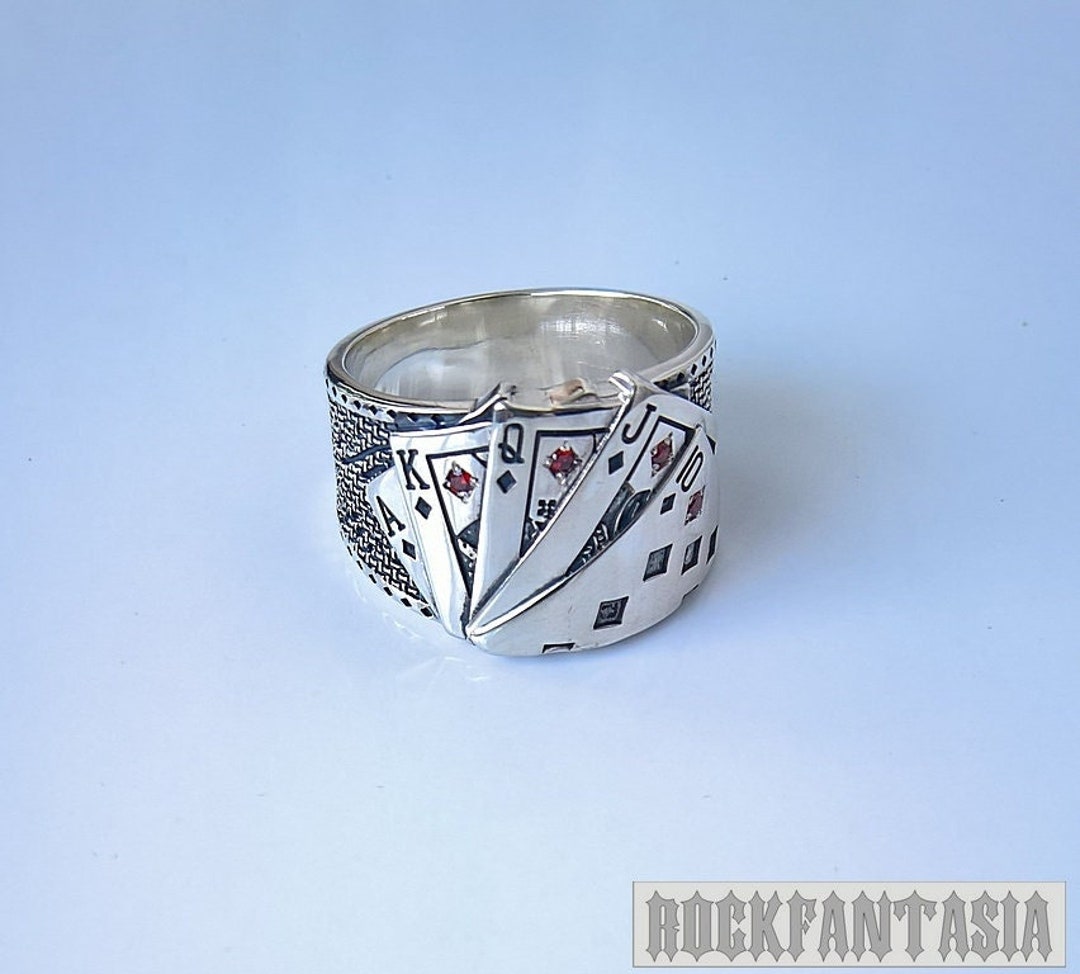 Royal Flush Ring 925 Sterling Silver Men Poker Player Card Spade ...