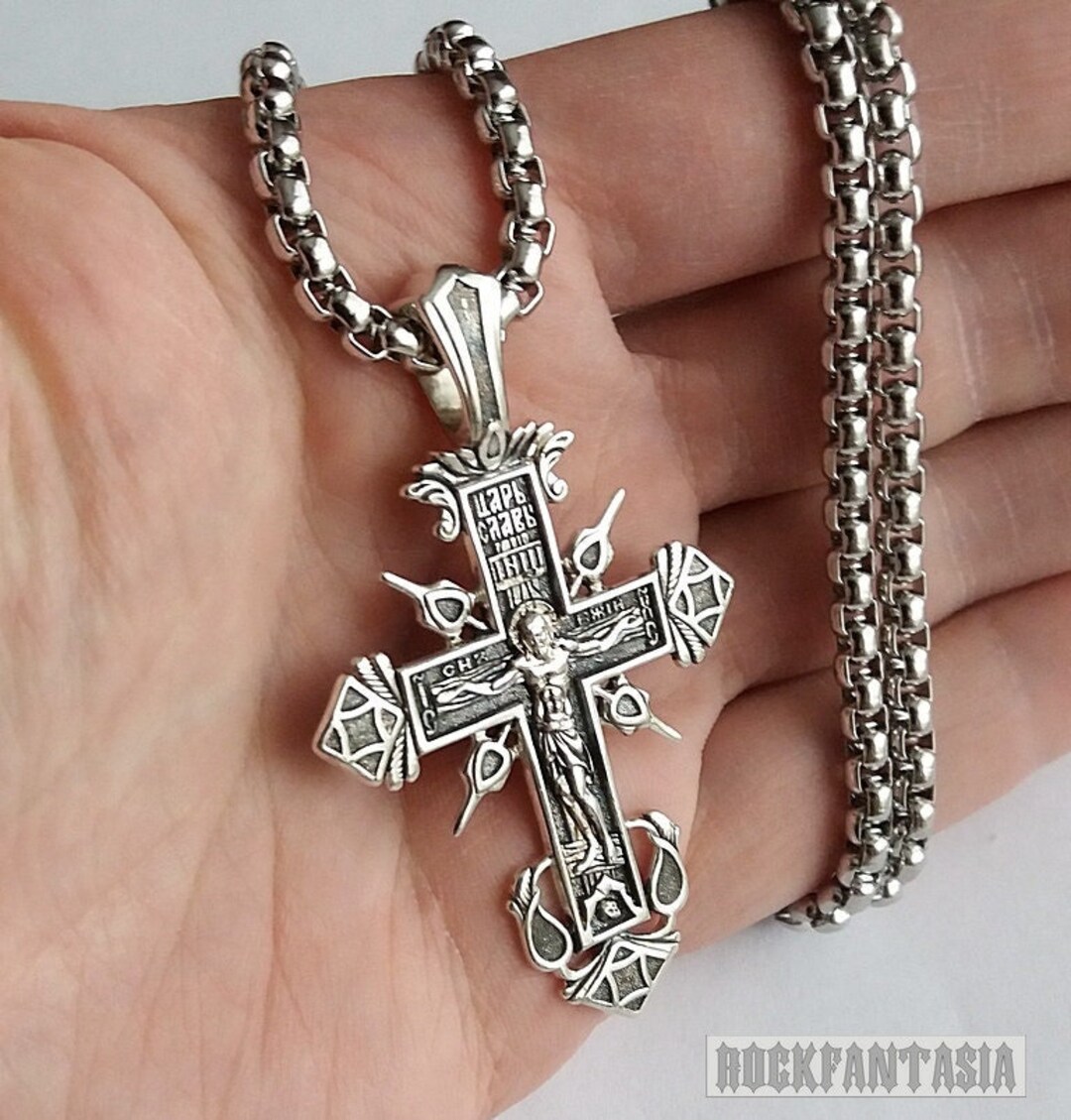 Cross 925 Sterling Silver Pendant Orthodox Christian, Free Gift Chain ...