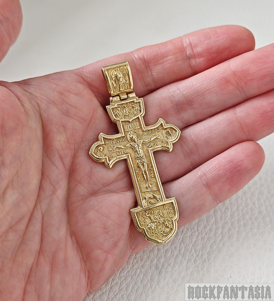 Christian Orthodox Crucifix Greek Jesus Cross Pendant Brass Golden ...