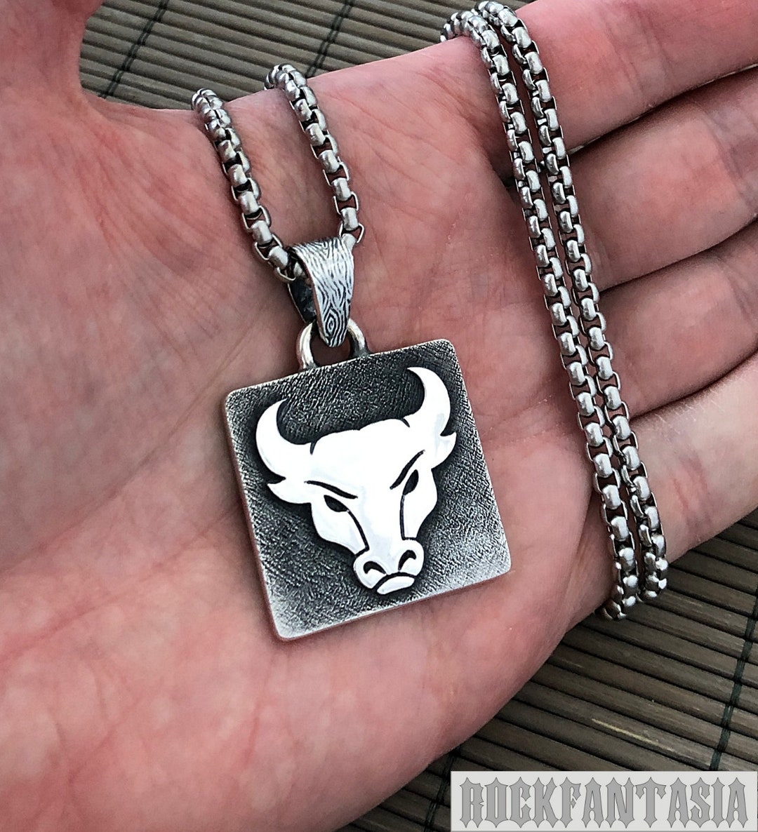 Taurus Bull Pendant 925 Sterling Silver Solid. Bull Head Angry Necklace ...