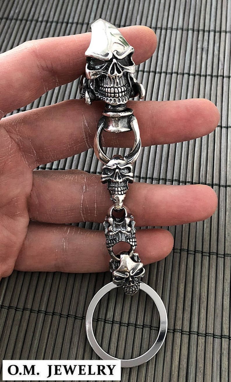 Amazing Big Skull Sterling Silver Keychain Mens Handmade/biker - Etsy