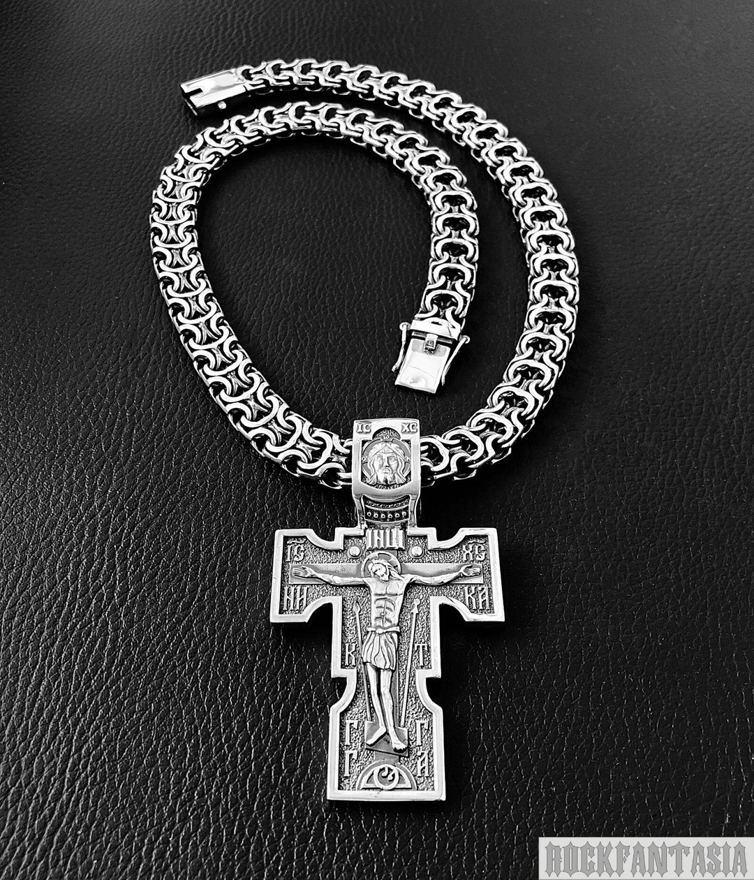 Heavy Big Cross Necklace 925 Sterling Silver Greek Orthodox Jesus ...