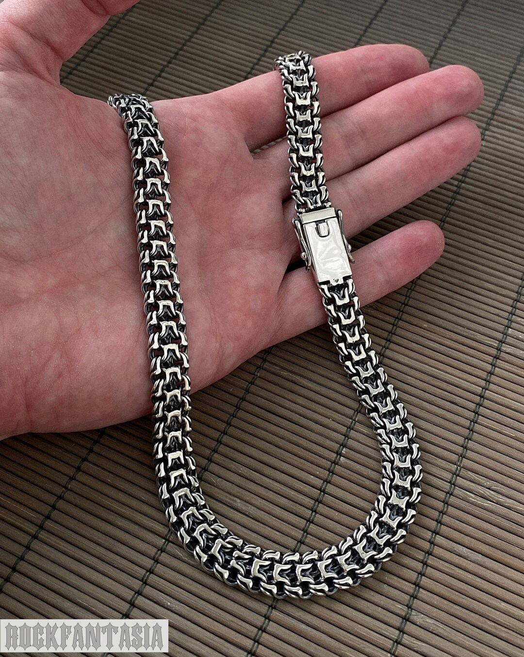 Byzantine Mens Necklace 925 Sterling Silver Heavy Wide Double Chain ...