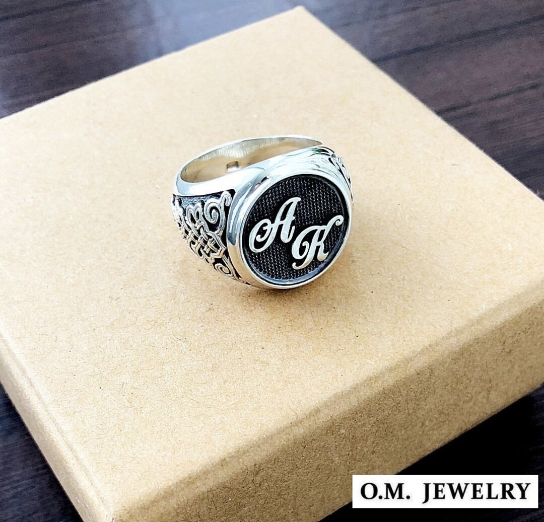 Initials Mens Signet Ring. Letters Signet Ring Solid Sterling Silver ...