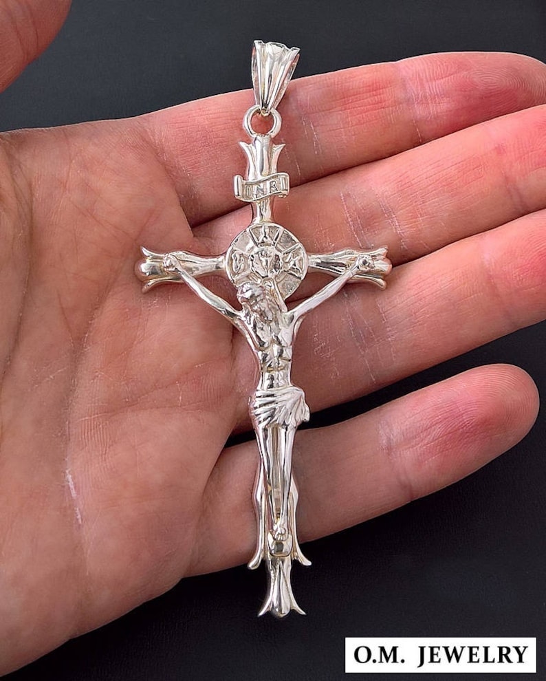 Crucifix Jesus Cross pendant 925 sterling silver men catholic | Etsy