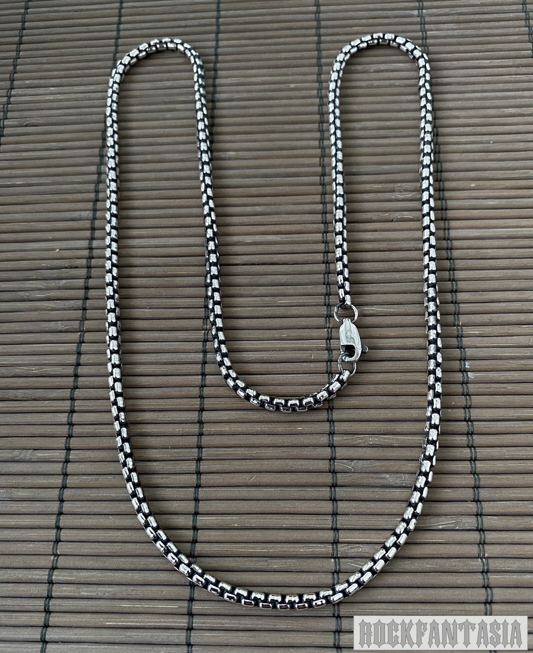 Sterling Silver 925 Square Rolo Chain Necklace Round Box Men Women ...