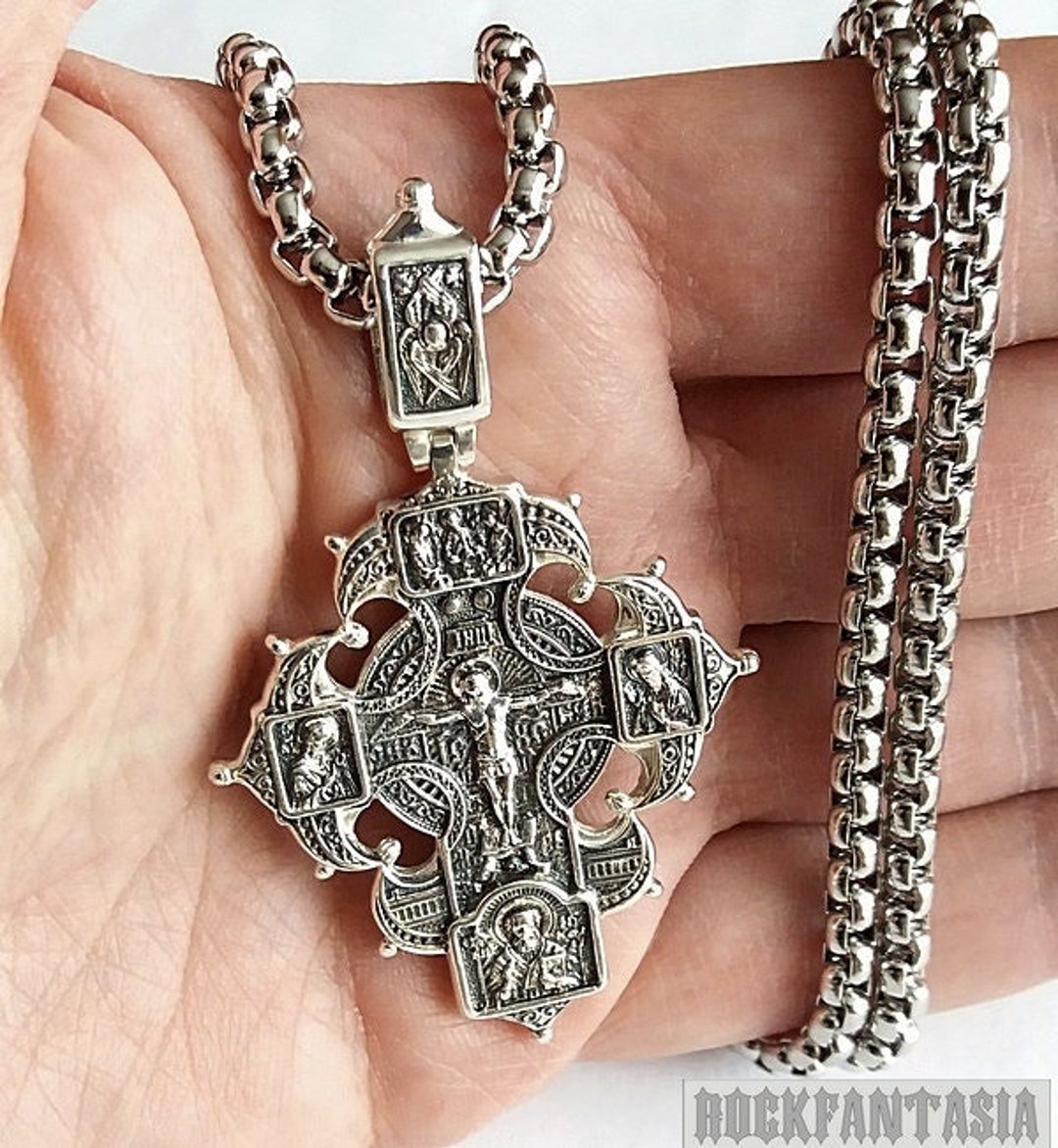 Cross 925 Sterling Silver Pendant Orthodox Christian, Free Gift Chain ...
