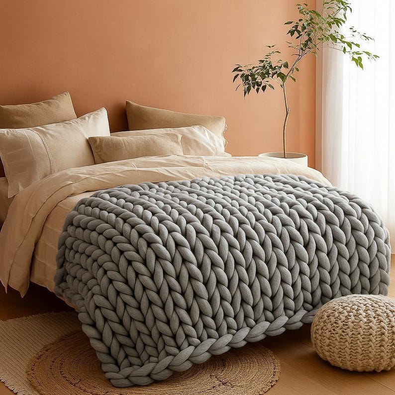Black Chunky Knit Blanket Throw - Cozy Hygge Cabin Decor - Etsy