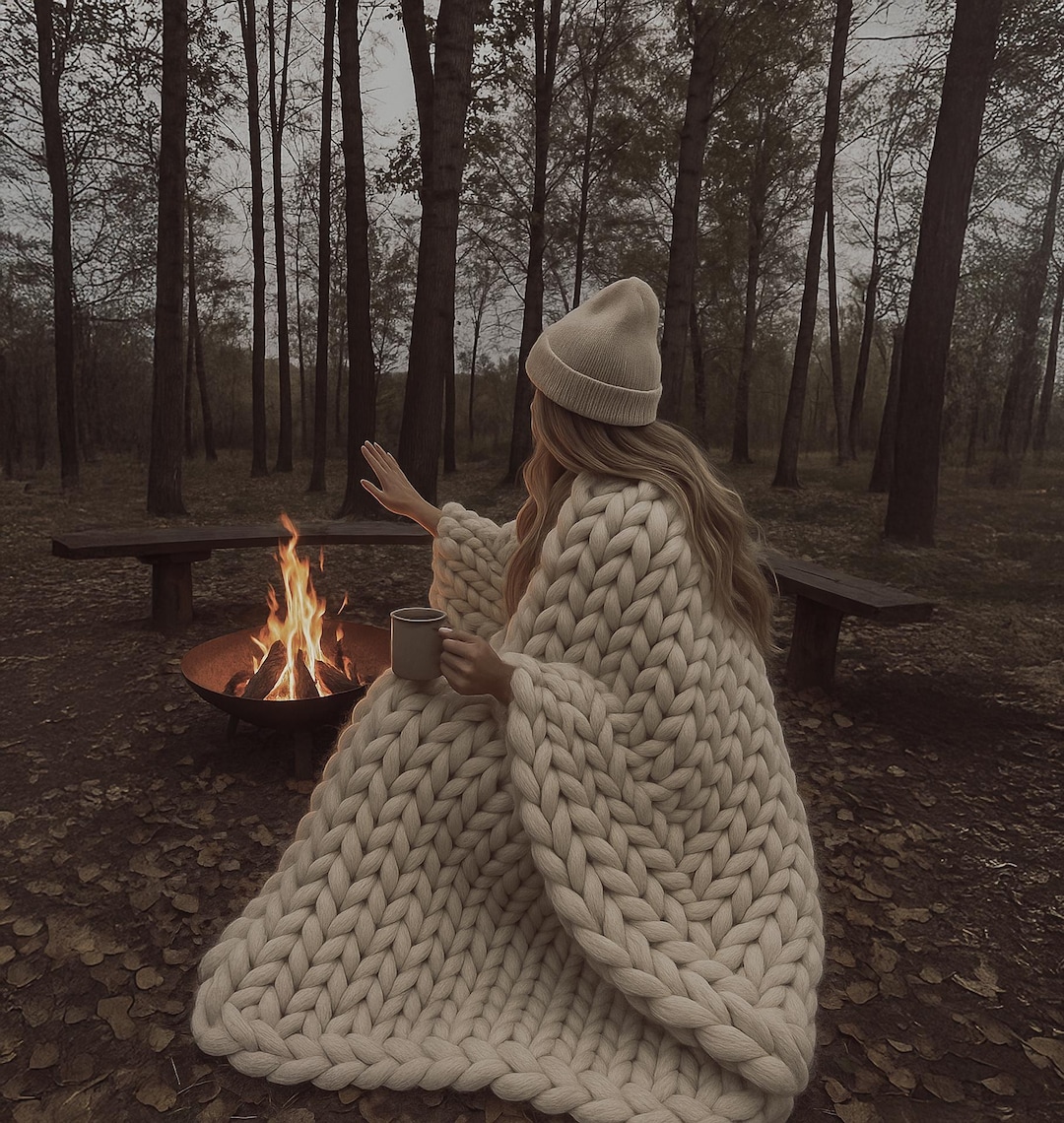 Ivory Chunky Knit Merino Wool Blanket – Cozy Cabin Throw - Etsy