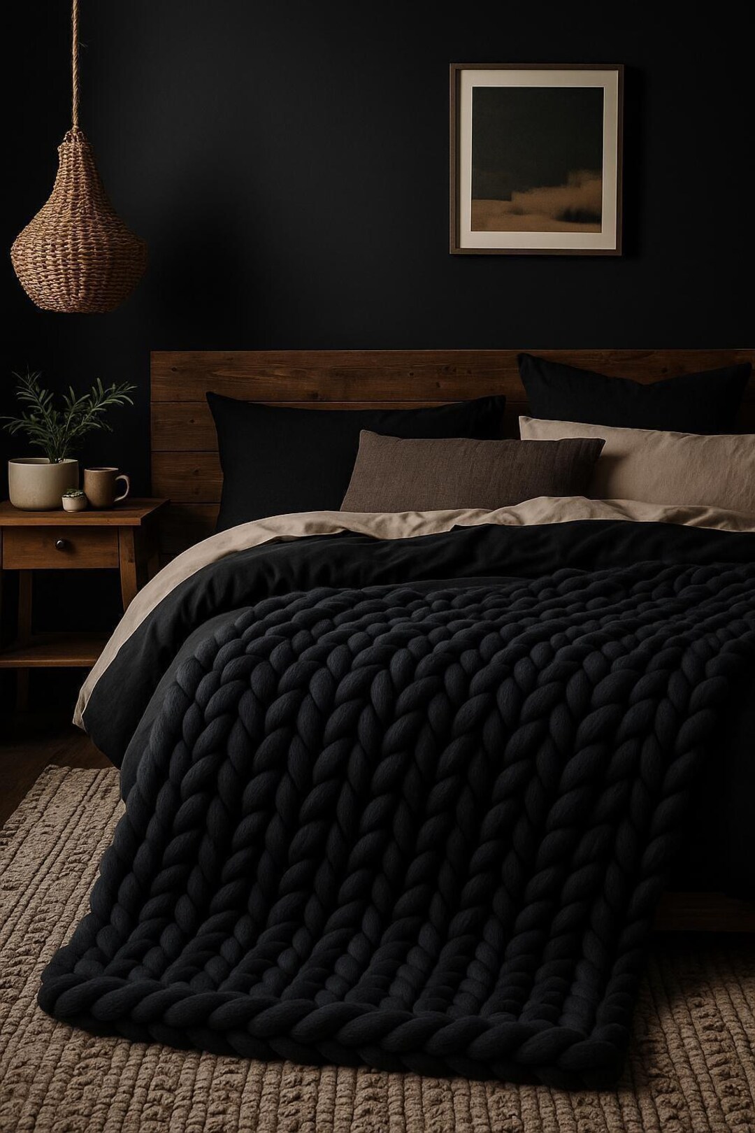 Black Chunky Knit Blanket Throw - Cozy Hygge Cabin Decor - Etsy