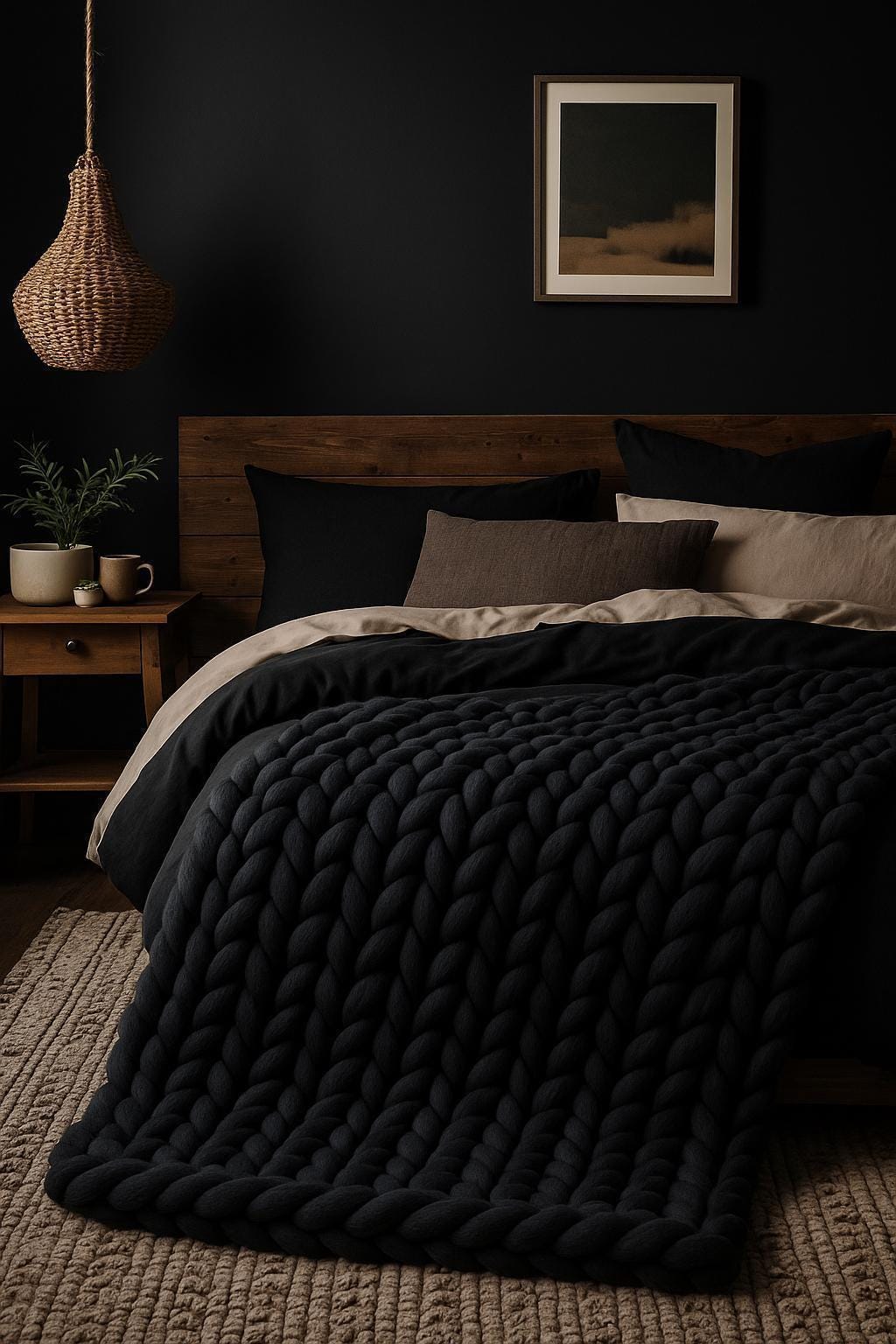 Black Chunky Knit Blanket Throw - Cozy Hygge Cabin Decor - Etsy