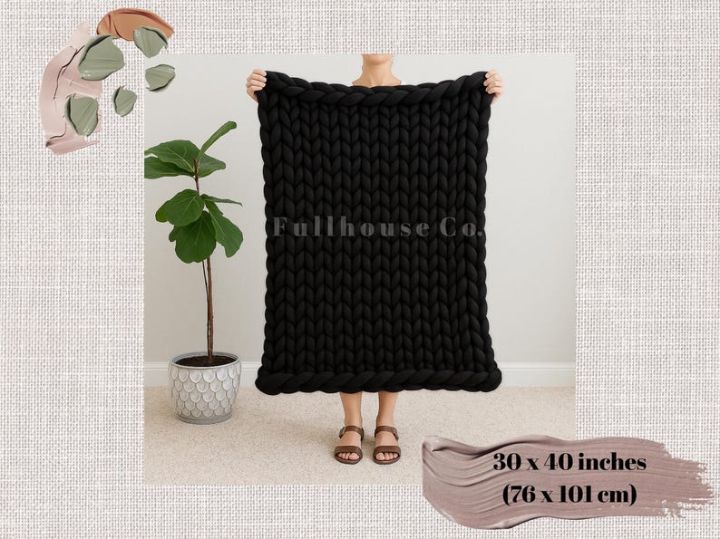 Black Chunky Knit Blanket Throw - Cozy Hygge Cabin Decor - Etsy