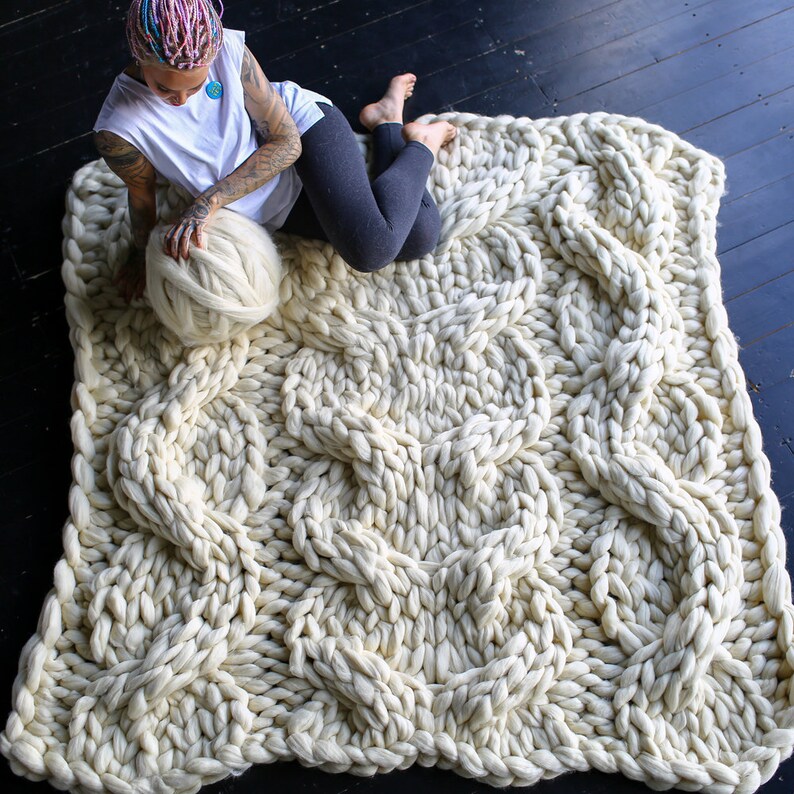 Royal Cable Knit Chunky Blanket. Super Thick Jumbo Merino Wool - Etsy