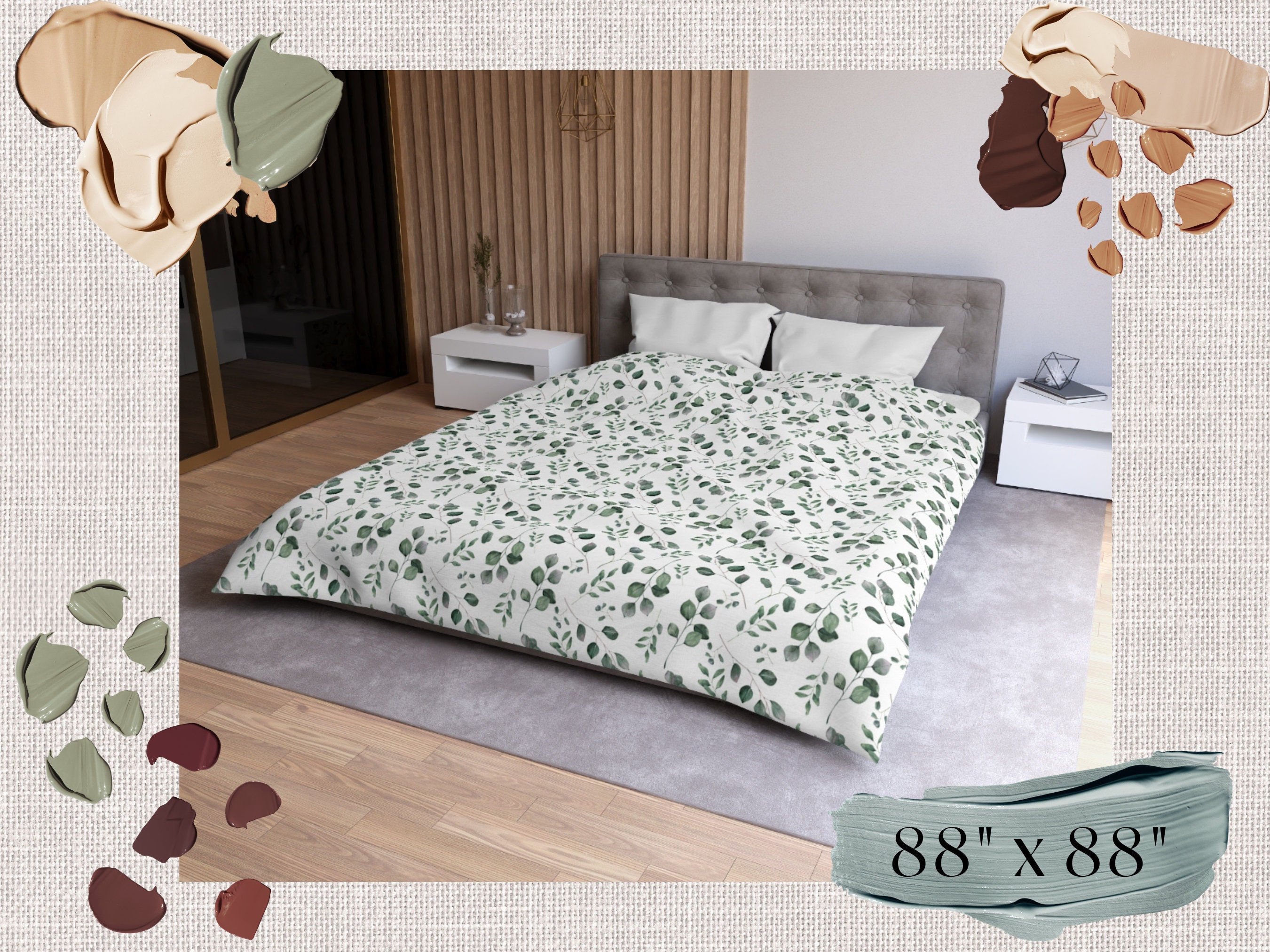 Watercolour Eucalyptus Duvet Cover Twin/queen. Farmhouse - Etsy