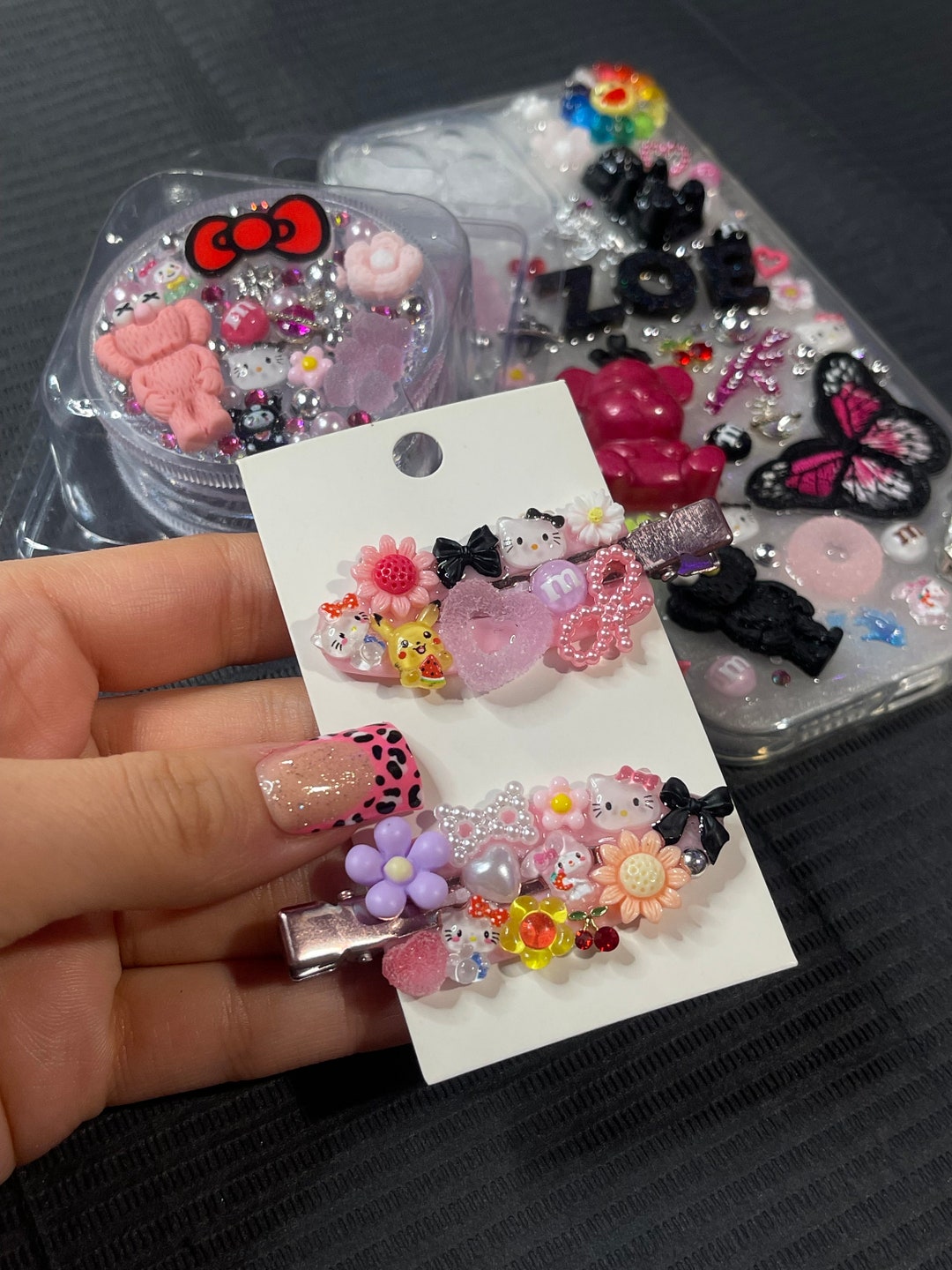 Junk Hair Clip Set Charm Clips Hair Clips Sturdy Trendy Chunky Bling - Etsy