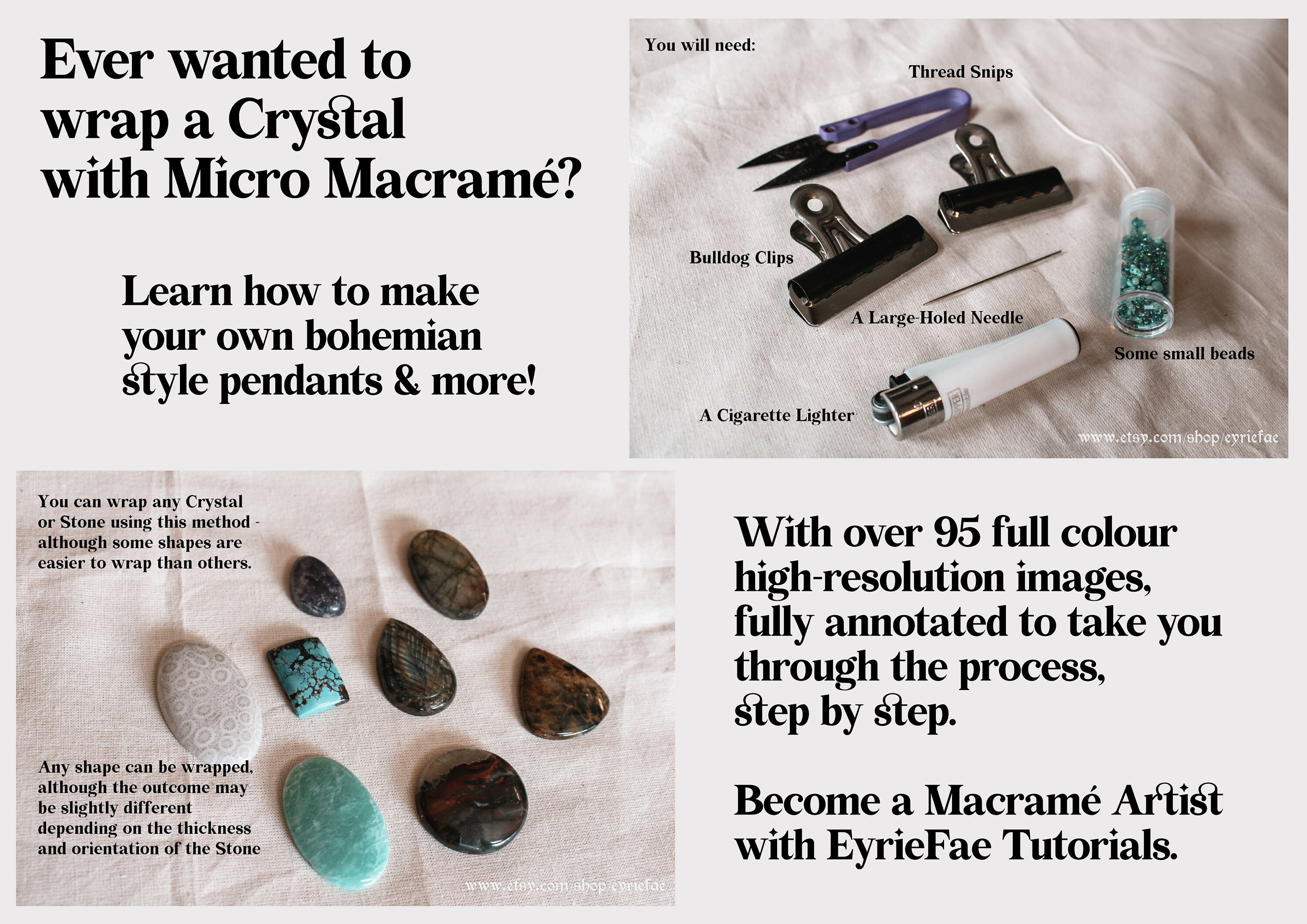 Micro Macrame Tutorial Wrap a Crystal Full Colour - Etsy