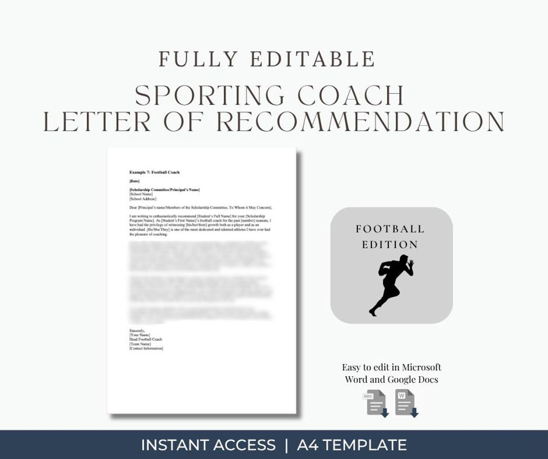 Football Coach Reference Letter | Editable Scholarship Recommendation ...