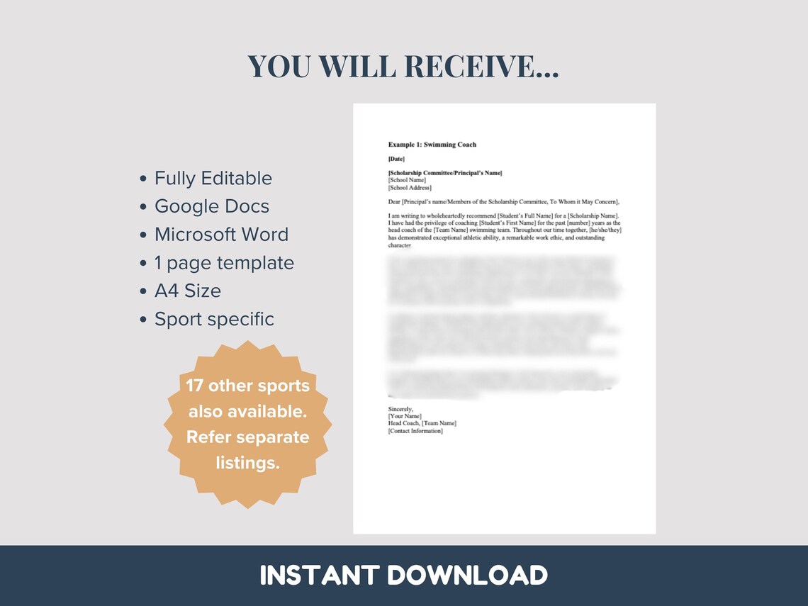 Swimming Coach Recommendation Letter Template - Professional Character ...
