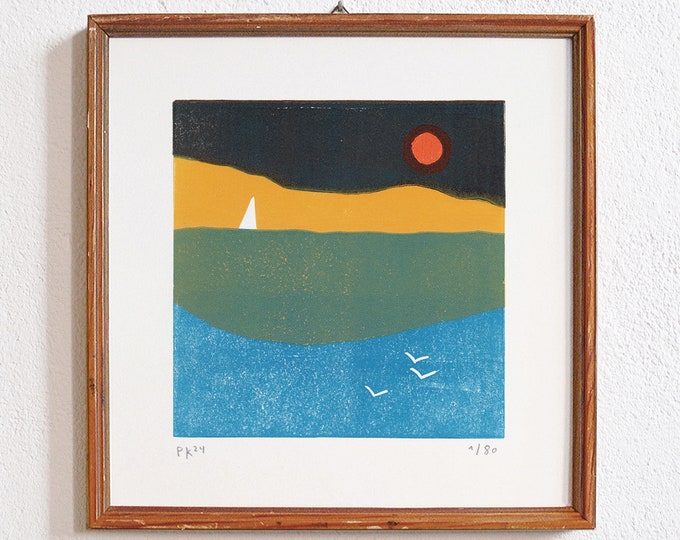 Linoleum Block Print - Sunrise and Sunset - Minimal Black 8x10 ...
