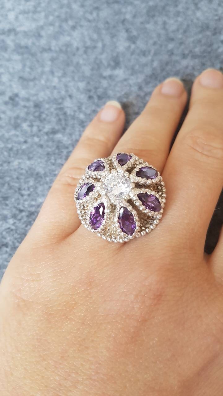 Gift for Her. Beautiful Abstract Flower Ring. 3D Printed Top - Etsy UK