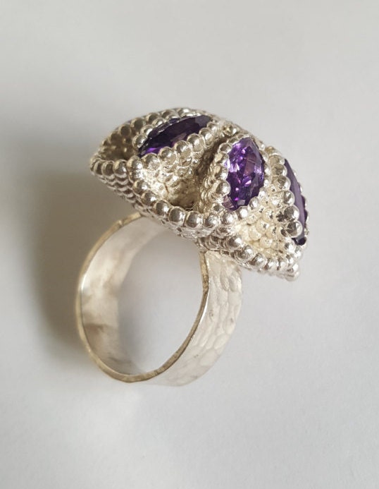 Gift for Her. Beautiful Abstract Flower Ring. 3D Printed Top of the ...