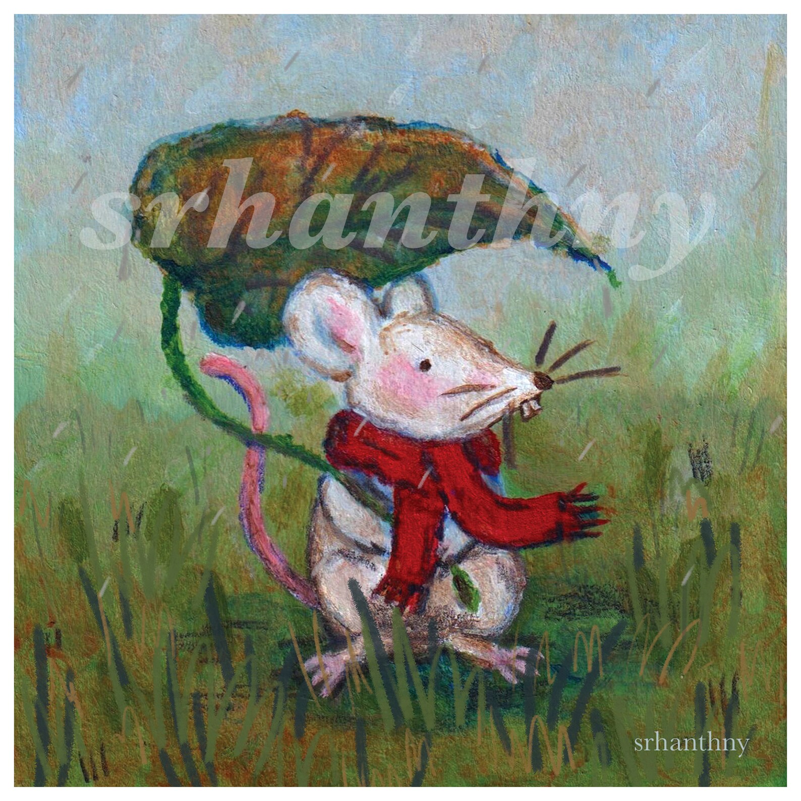 Whimsical Mouse Illustration, Mini Artist Print, 'october Showers ...