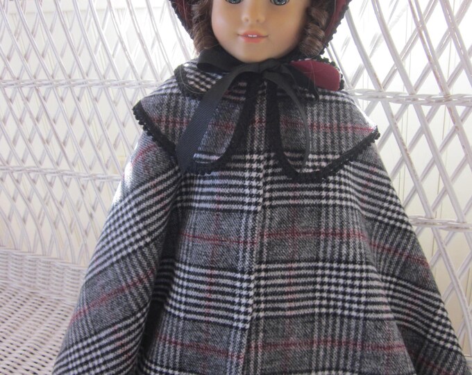 Victorian Era Doll Cape, Capelet and Bonnet Plaid Wool Blend Handmade ...