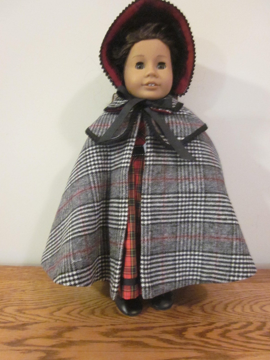 Victorian Era Doll Cape, Capelet and Bonnet Plaid Wool Blend Handmade ...