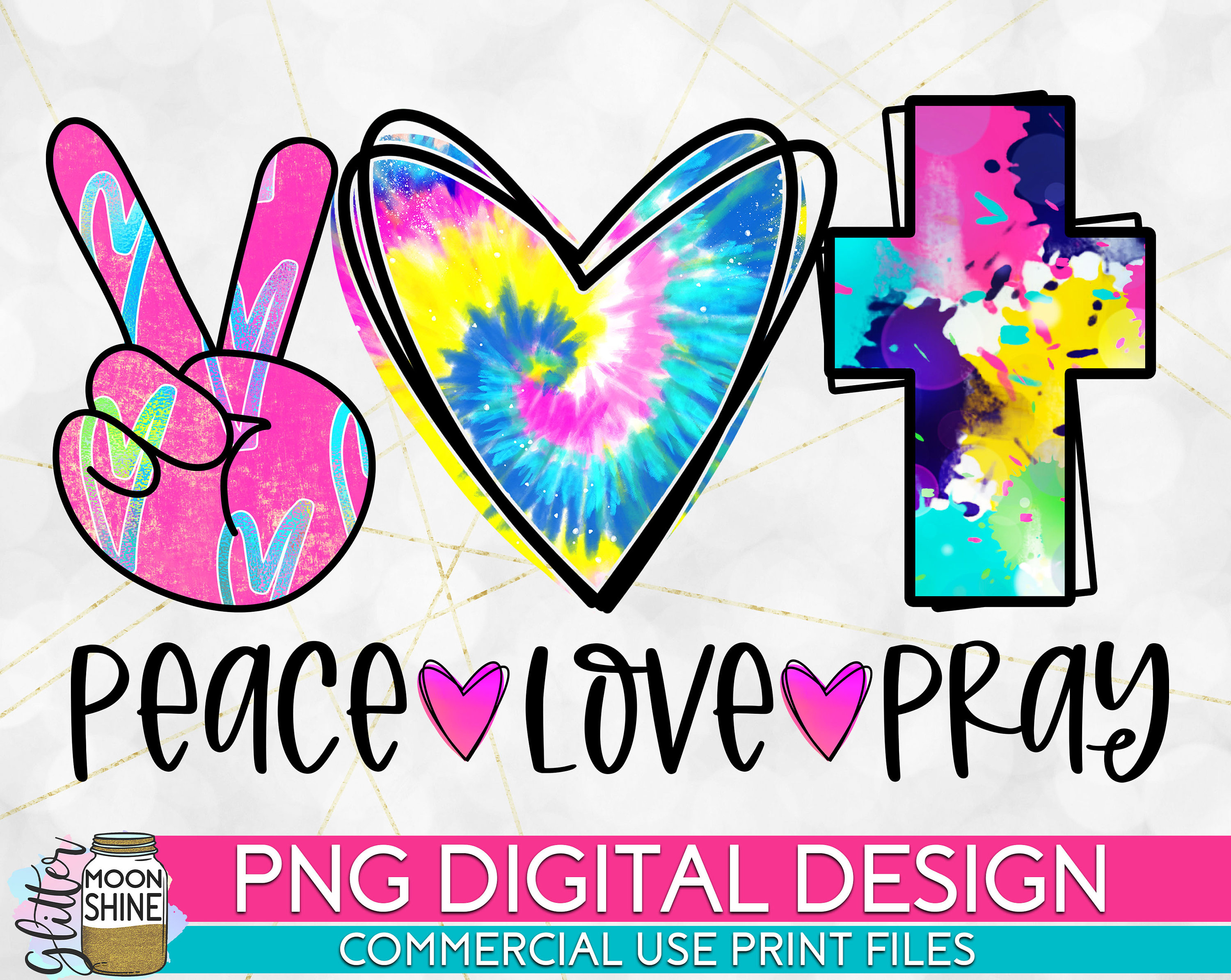 Peace Love Pray Colorful Tie Dye PNG Print File for - Etsy