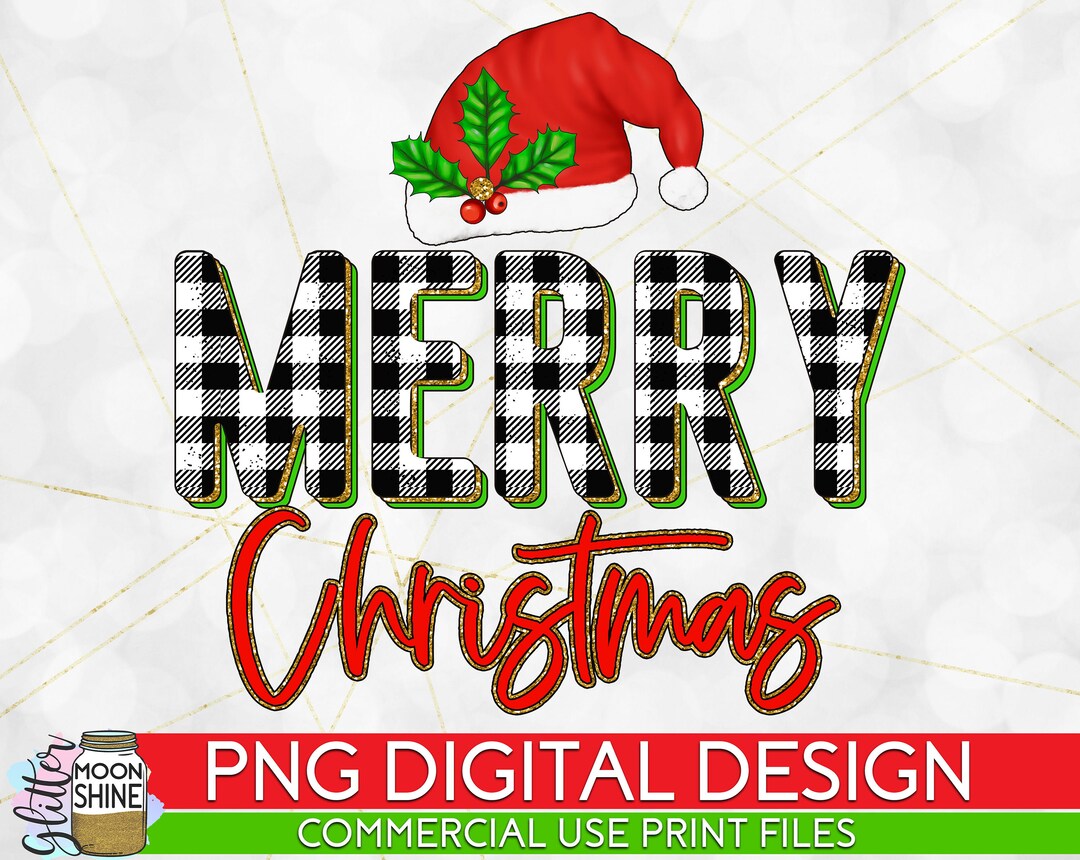 Merry Christmas Red Plaid Glitter PNG Print File for Sublimation or ...