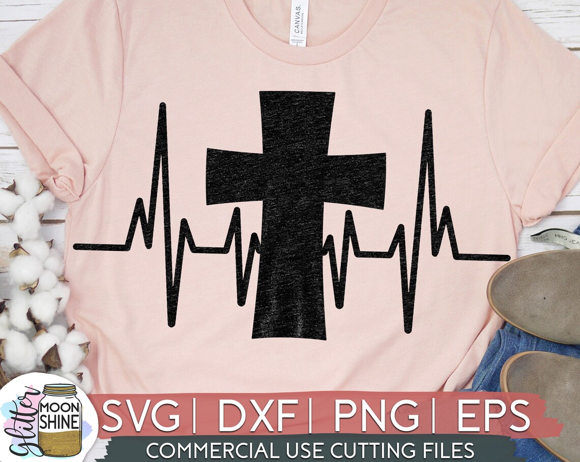 Cross Heartbeat Svg Eps Dxf Png Files for Cutting Machines - Etsy