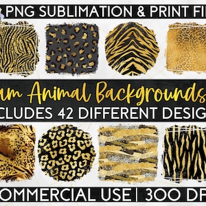 Glam Animal Print Sublimation Background Bundle of 42 PNG Print File ...