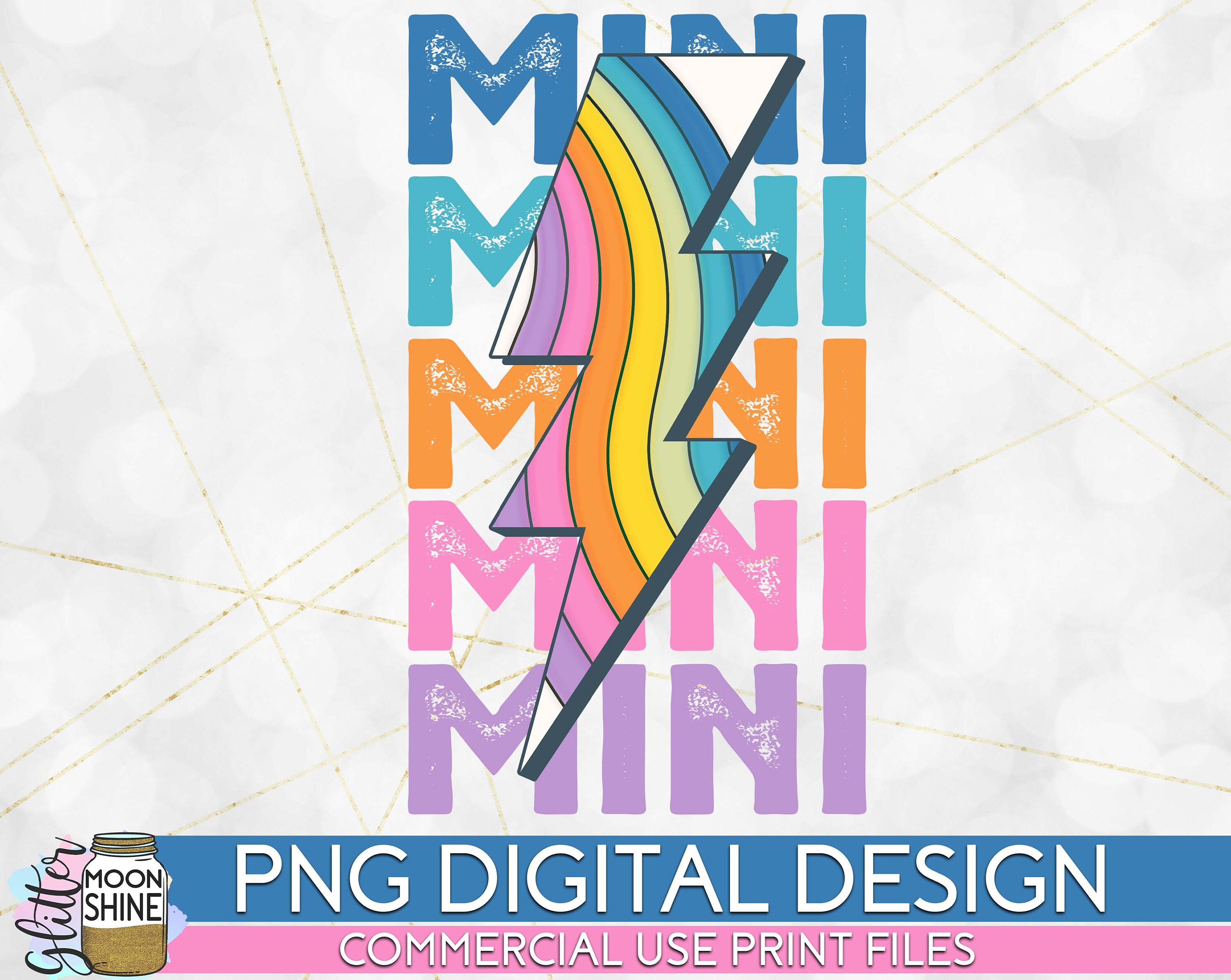 Mini Stacked Rainbow Lightning PNG Print File for Sublimation - Etsy
