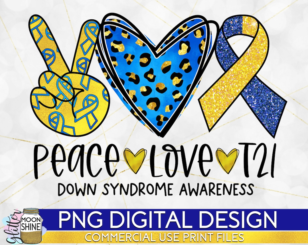 Peace Love T21 Down Syndrome Leopard PNG Print File for Sublimation or Print, Blue Awareness ...
