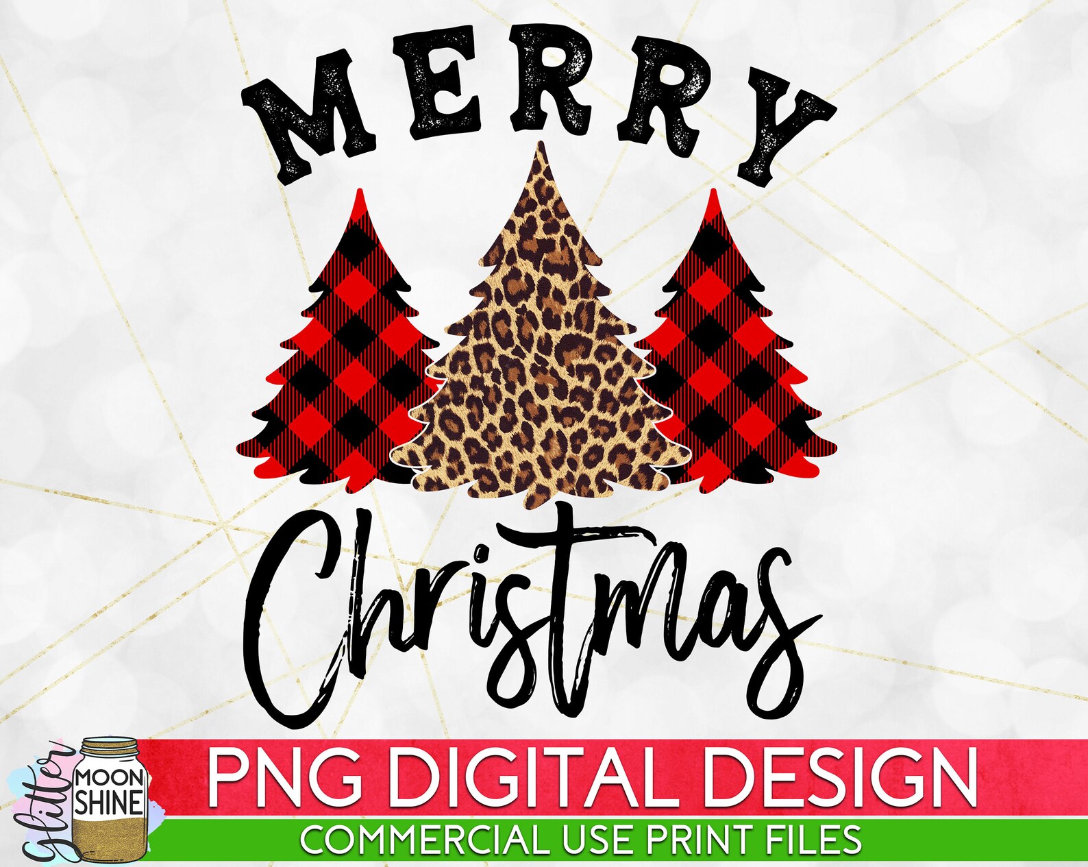 Merry Christmas Plaid Leopard Trees PNG Print File for - Etsy