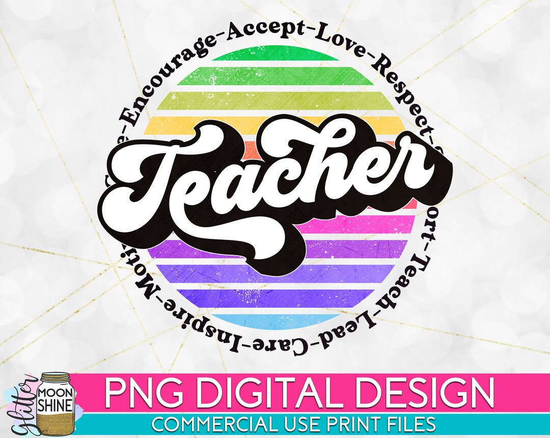 Teacher Retro Circle Colorful PNG Print File for Sublimation or Print ...