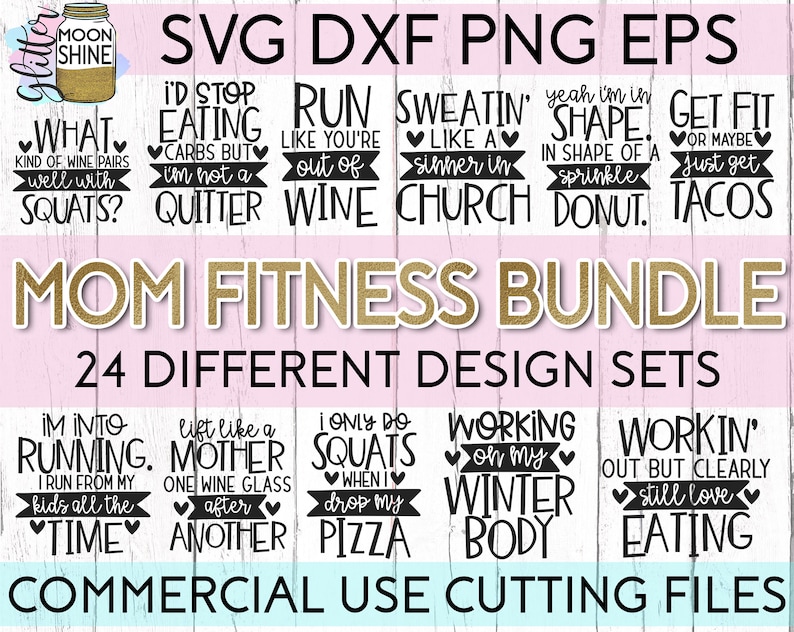 Mom Fitness Bundle of 24 Svg Eps Dxf Png Files for Cutting - Etsy