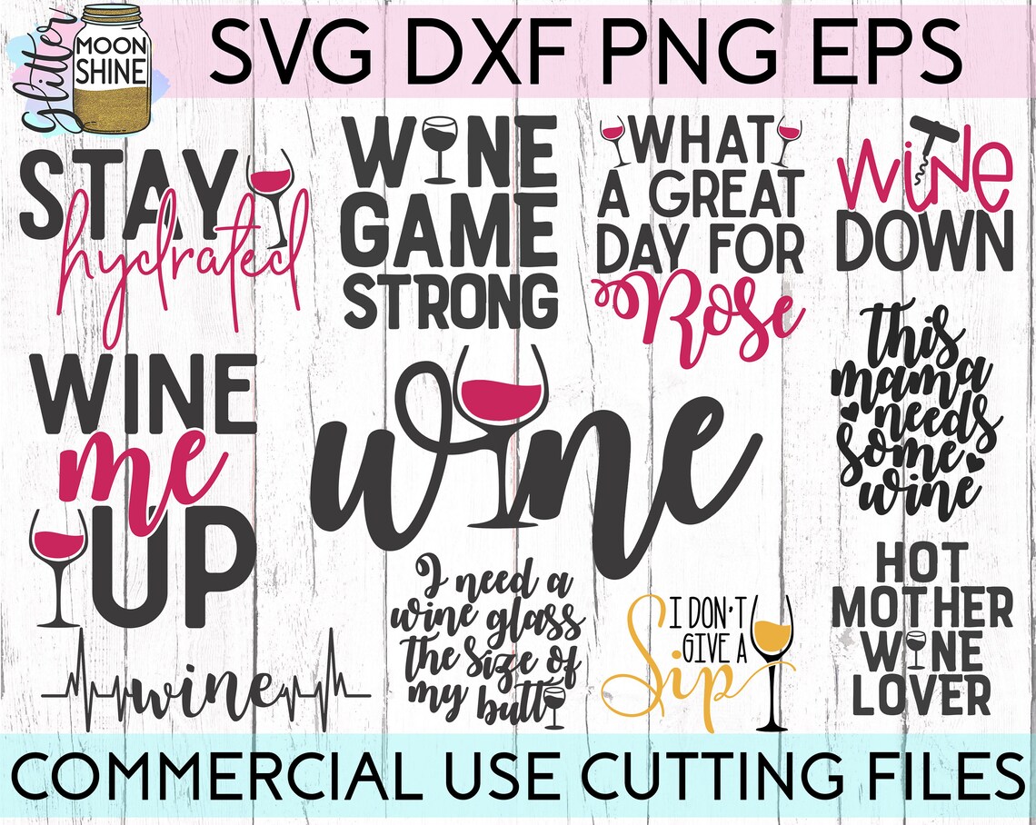 Wine Bundle of 25 2 Svg Dxf Eps Png Files for Cutting | Etsy