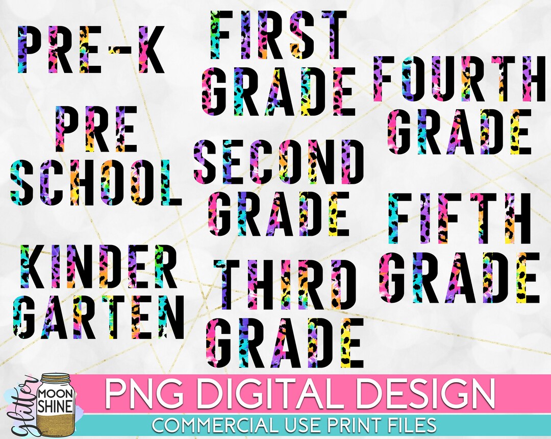 School Grade Half Tie Dye Leopard Bundle of 8 PNG Print File for ...